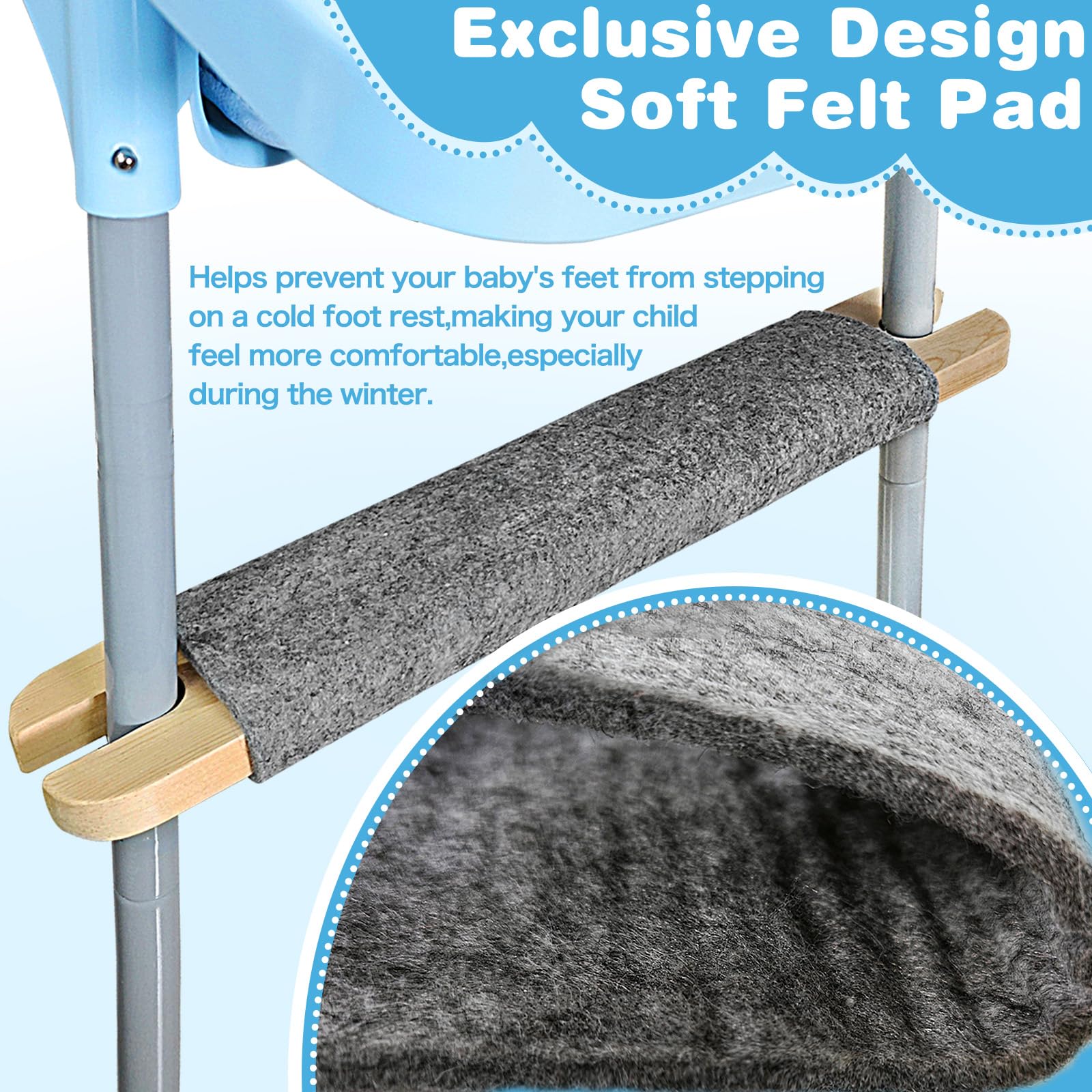 Unique Design IKEA High Chair Foot Rest Wrapped in Felt Pad- Wooden Footrest High Chair Accessories, Smoothed Edges, Compatible with IKEA Antilop High Chair Accessories Footrest