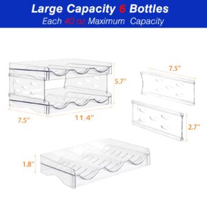 boailydi Water Bottle Organizer for Cabinet, Stackable Water Bottle Racks for Kitchen Pantry Organization and Storage -2 Packs, Hold 6 Bottles, Clear