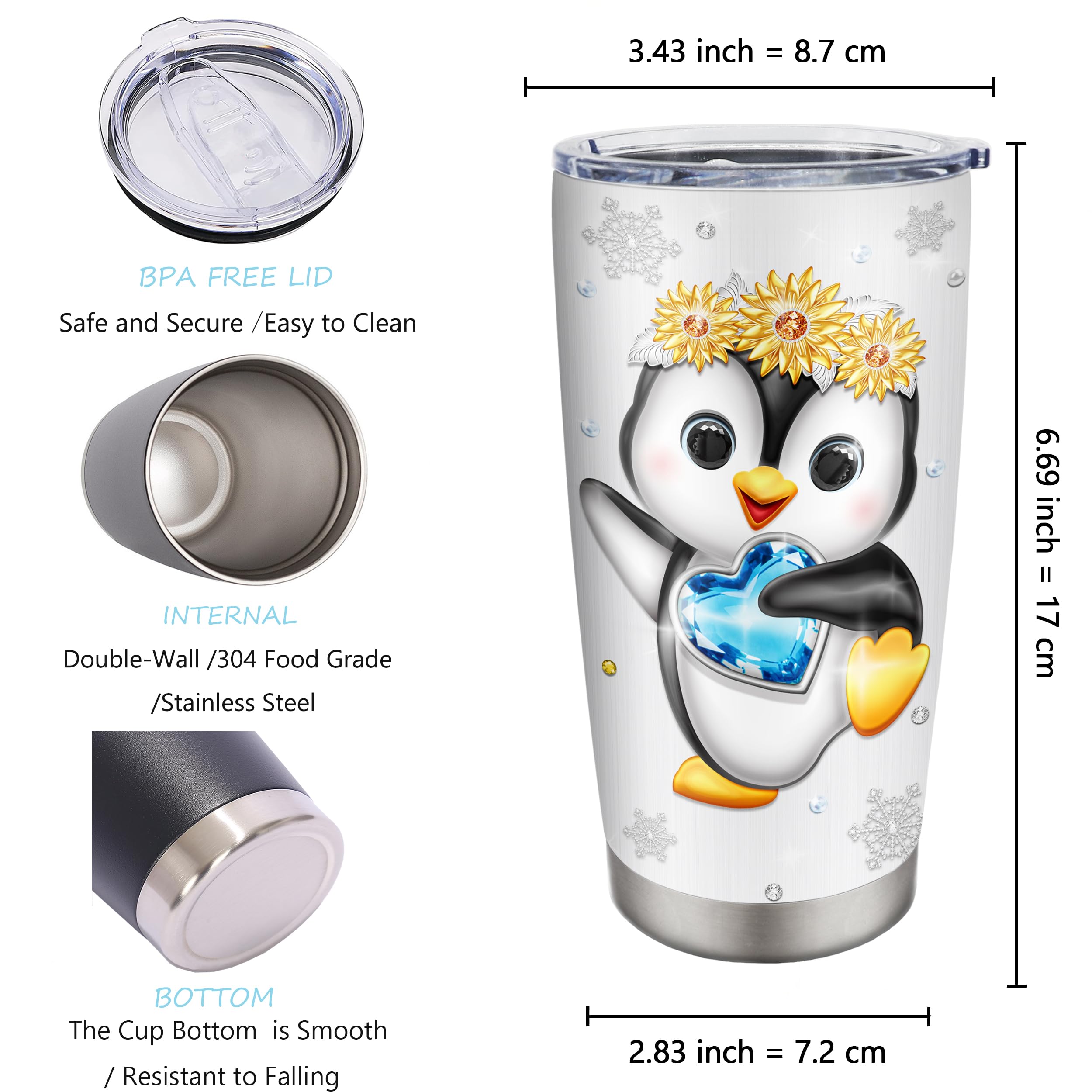 Mebupol Penguin Gifts Tumbler 20oz 1pc, Penguin Gifts For Women/Men, Penguin Gifts For Kids, Penguins Gifts, Cute Penguin Gifts, Penguin Lover Gifts, Penguin Water Bottles, Gifts For Penguin Lovers