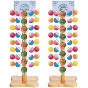 avla 2 pack wood cake pop stand, 48 holes wooden lollipop holder, decorative candy table display dessert stand for wedding, birthday, parties, anniversaries, sturdy and easy to assemble