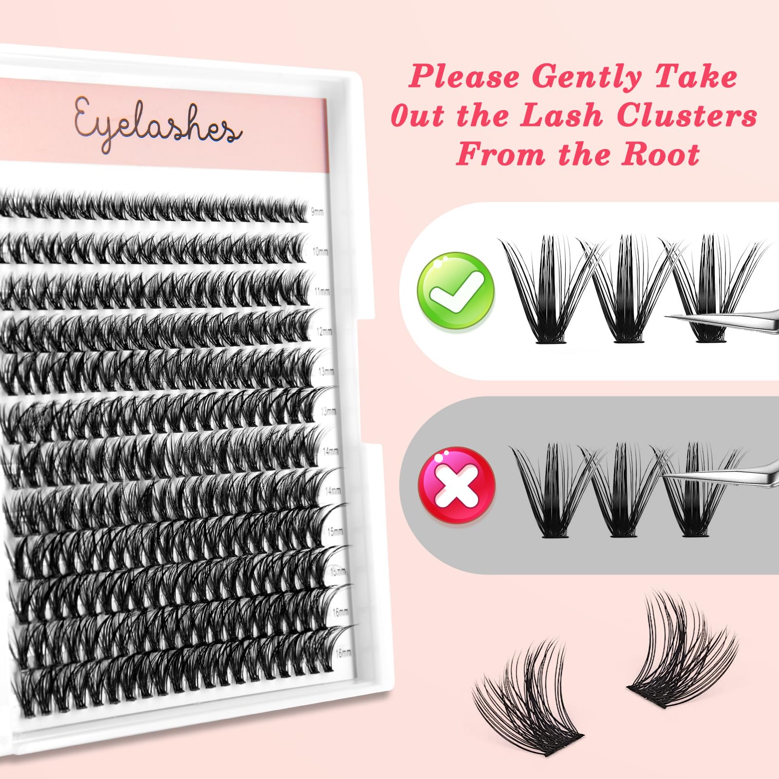 Cluster Lashes 240pcs Lash Extension D Curl False Eyelashes Individual Lash Clusters Eyelash Extension Mixed Length Eyelash Clusters Natural Look Eyelash Extension Cluster Lashes (40D-0.07D-9-16mm)