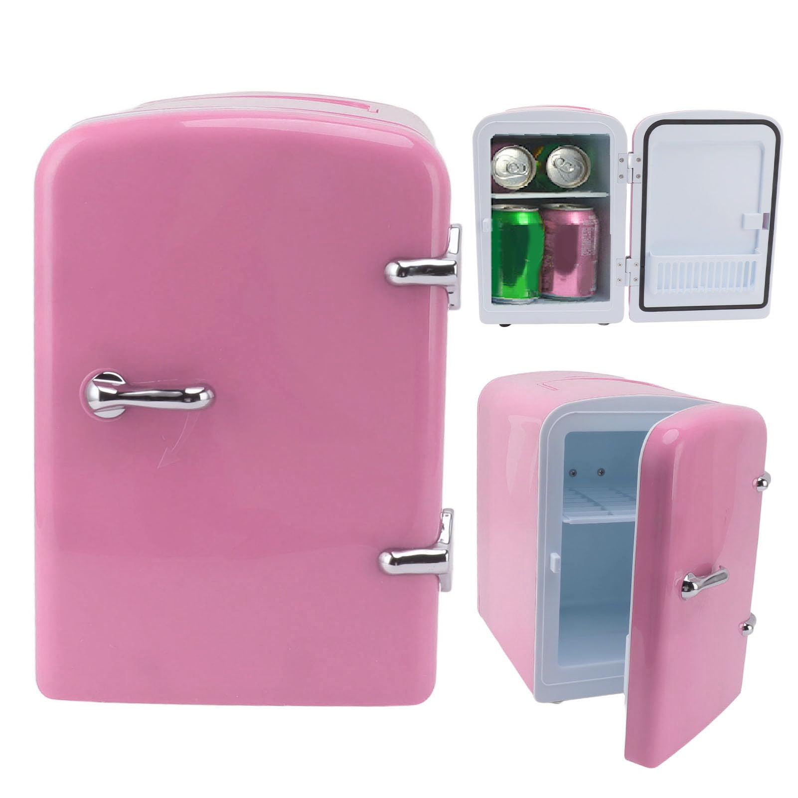 Asixxsix Mini Fridge, 4L Portable Cooler and Warmer Personal Makeup Refrigerator with DC12V Car Plug for Food Skincare Cosmetic Beverage, Beauty Fridge for Bedroom, Office, Car, Dorm (Pink US Plug)