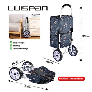 LUISPAN Folding Shopping Cart with Wheels,Products Stair Climber,Used as a Shopping, Grocery, Laundry and Stair Climber Cart,Hold Up to 90 Pounds, Standard, Dark Blue