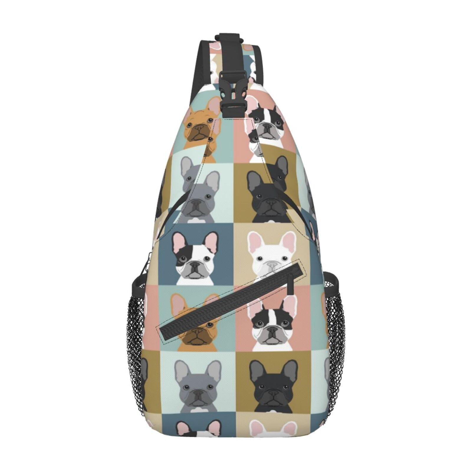 NOKOER French Bulldog Printed Crossbody Sling Backpack,Travel Hiking Chest Bag Daypack,Multipurpose Crossbody Shoulder Bag Small