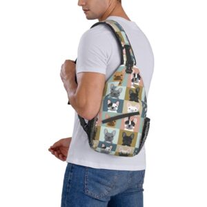 NOKOER French Bulldog Printed Crossbody Sling Backpack,Travel Hiking Chest Bag Daypack,Multipurpose Crossbody Shoulder Bag Small