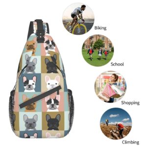 NOKOER French Bulldog Printed Crossbody Sling Backpack,Travel Hiking Chest Bag Daypack,Multipurpose Crossbody Shoulder Bag Small