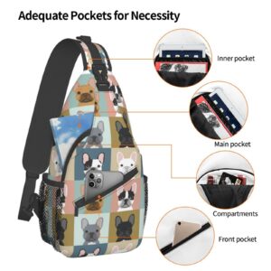 NOKOER French Bulldog Printed Crossbody Sling Backpack,Travel Hiking Chest Bag Daypack,Multipurpose Crossbody Shoulder Bag Small