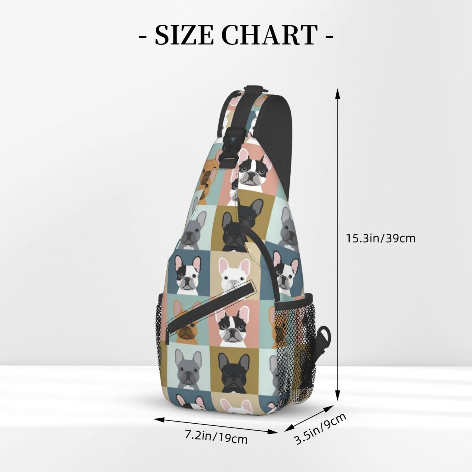 NOKOER French Bulldog Printed Crossbody Sling Backpack,Travel Hiking Chest Bag Daypack,Multipurpose Crossbody Shoulder Bag Small