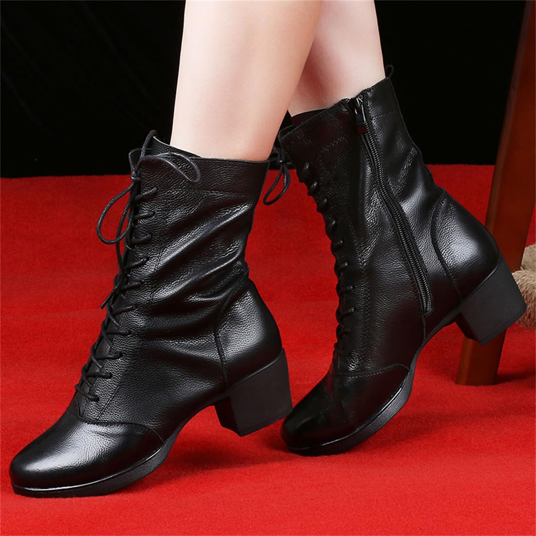 Women's Jazz Boots Leather Dancing Shoes for Girls Ladies Split Sole Casual Dance Shoes,Black,8