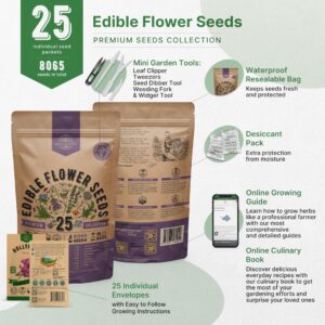 Organo Republic 25 Edible Flower Seeds Variety Pack- Indoor/Outdoor. 8000+ Non-GMO Heirloom: Anise, Hyssop, Nasturtium, Pansy, Echinacea, Lavender, Chives Seeds & More