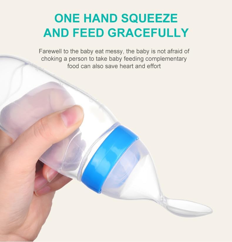 Baby Food Feeder Silicone Squeeze Feeding Spoons - Safe and Convenient Feeding Solutions for Boys, Girls, Kids, and Toddlers -Blue