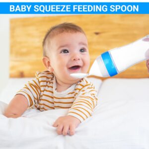 Baby Food Feeder Silicone Squeeze Feeding Spoons - Safe and Convenient Feeding Solutions for Boys, Girls, Kids, and Toddlers -Blue