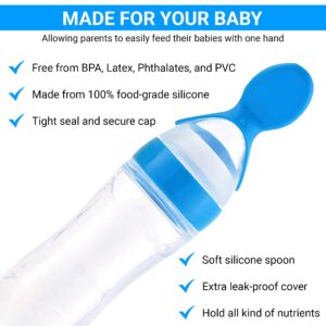 Baby Food Feeder Silicone Squeeze Feeding Spoons - Safe and Convenient Feeding Solutions for Boys, Girls, Kids, and Toddlers -Blue