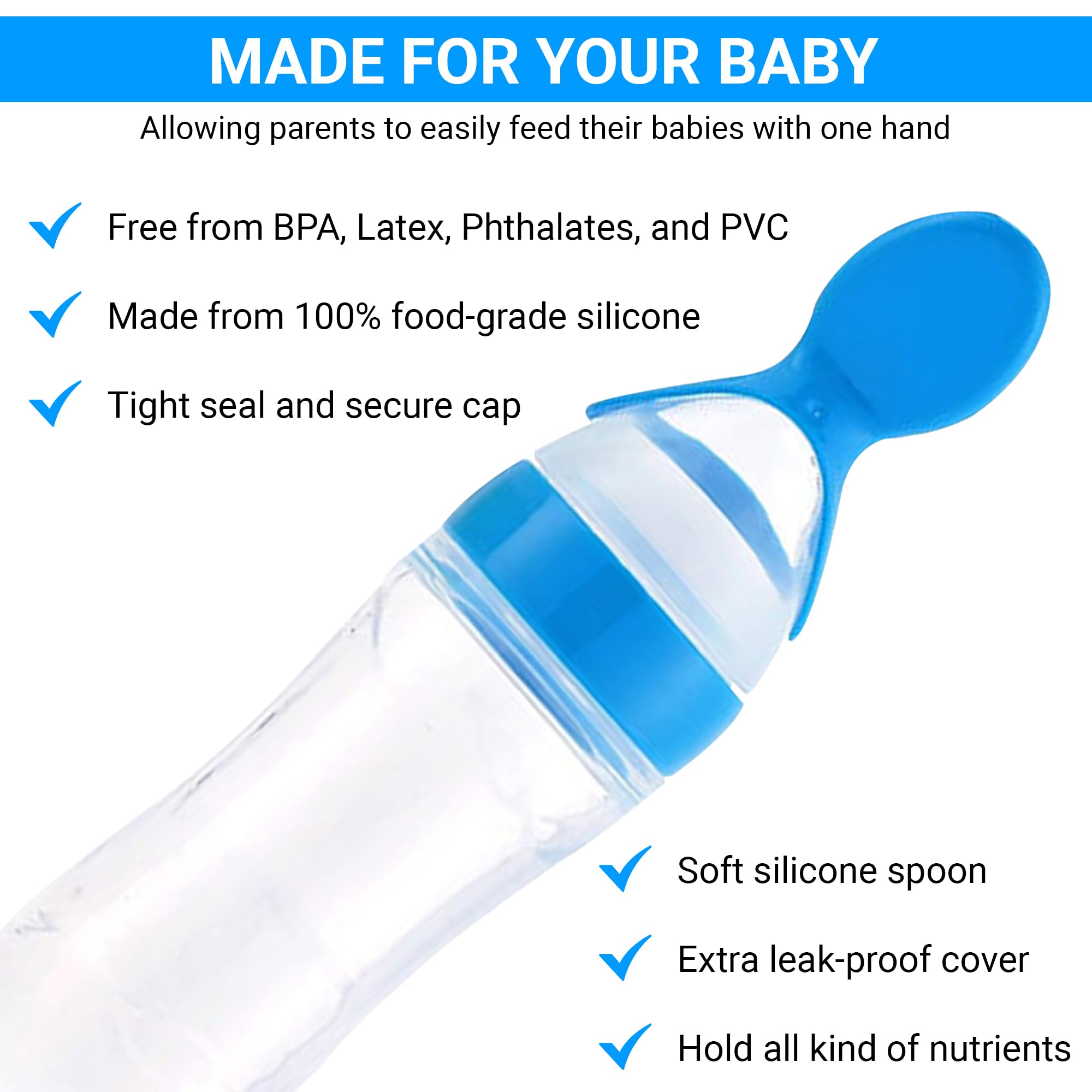 Baby Food Feeder Silicone Squeeze Feeding Spoons - Safe and Convenient Feeding Solutions for Boys, Girls, Kids, and Toddlers -Blue