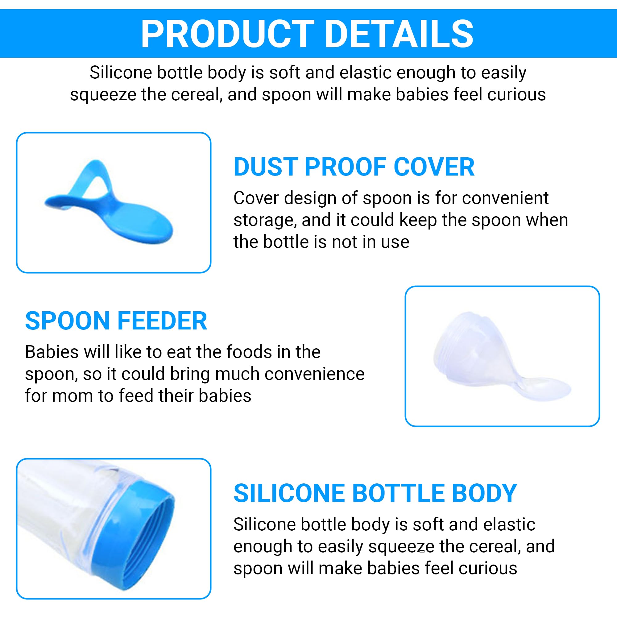 Baby Food Feeder Silicone Squeeze Feeding Spoons - Safe and Convenient Feeding Solutions for Boys, Girls, Kids, and Toddlers -Blue