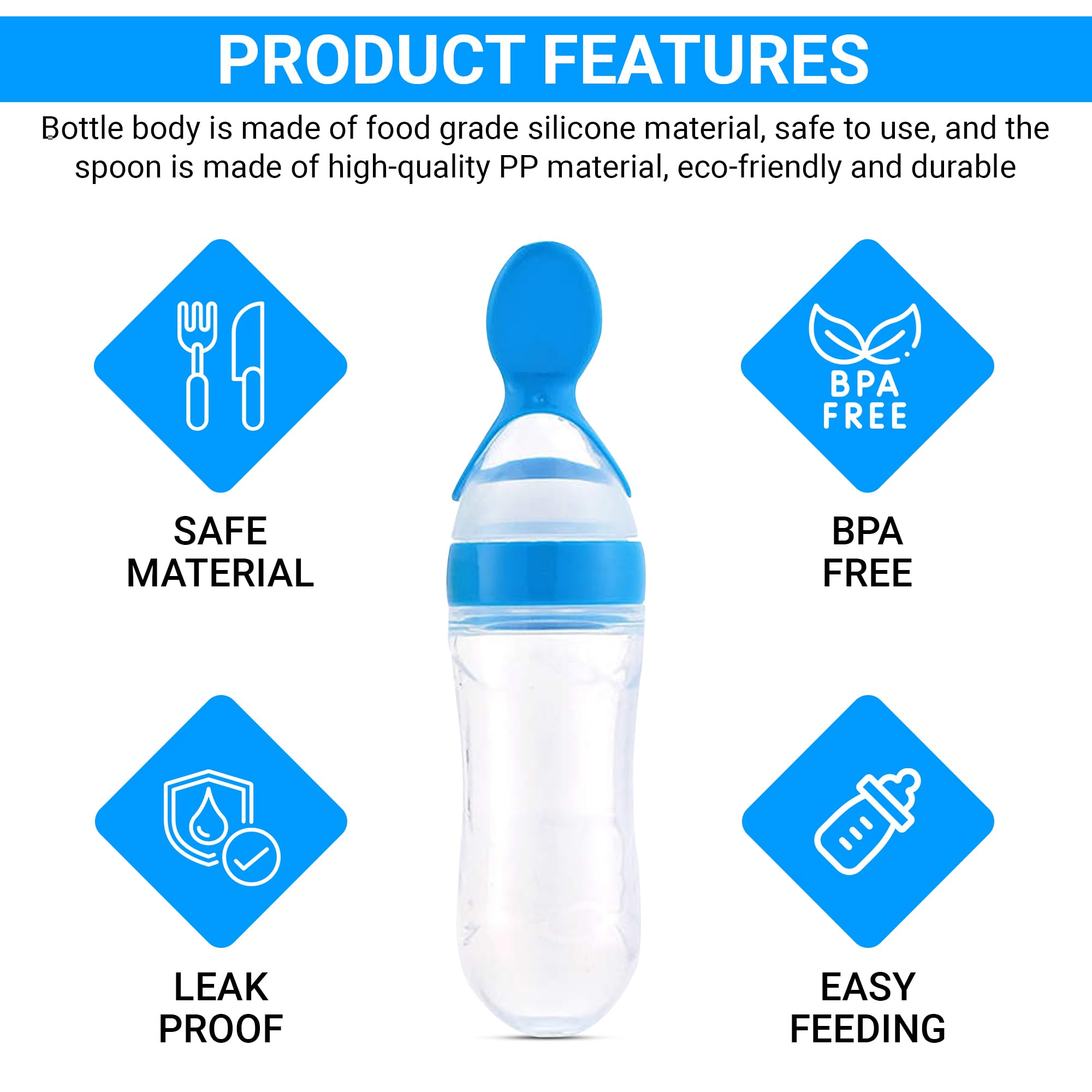 Baby Food Feeder Silicone Squeeze Feeding Spoons - Safe and Convenient Feeding Solutions for Boys, Girls, Kids, and Toddlers -Blue