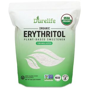 durelife usda organic erythritol sweetener, non gmo verified, keto certified, no after taste, kosher, zero calorie plant-based sugar alternative (1, 5 lb (80 oz))