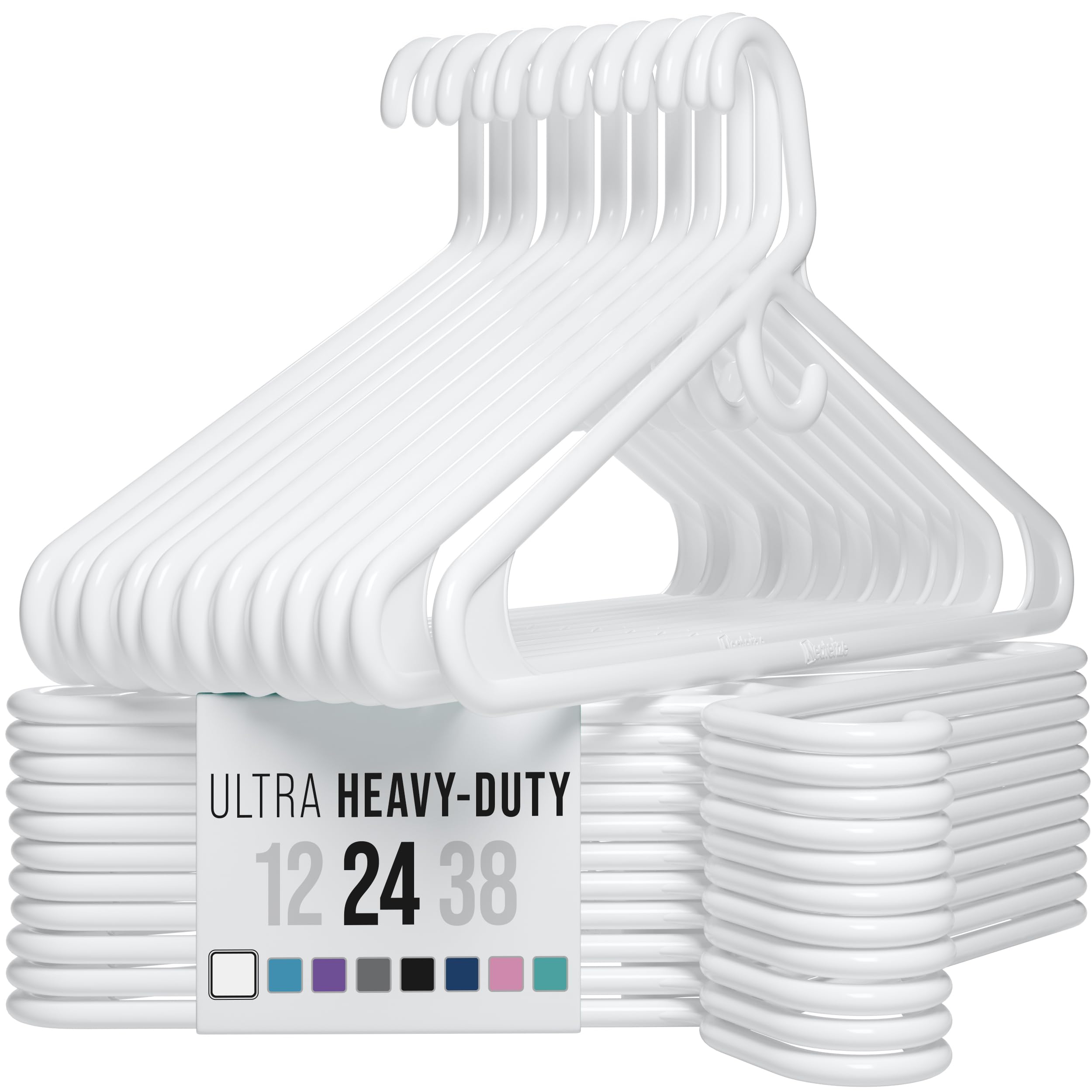 Ultra Heavy Duty Plastic Clothes Hangers - White - Durable Coat, Suit and Clothes Hanger. Perchas De Ropa (24 Pack - White)