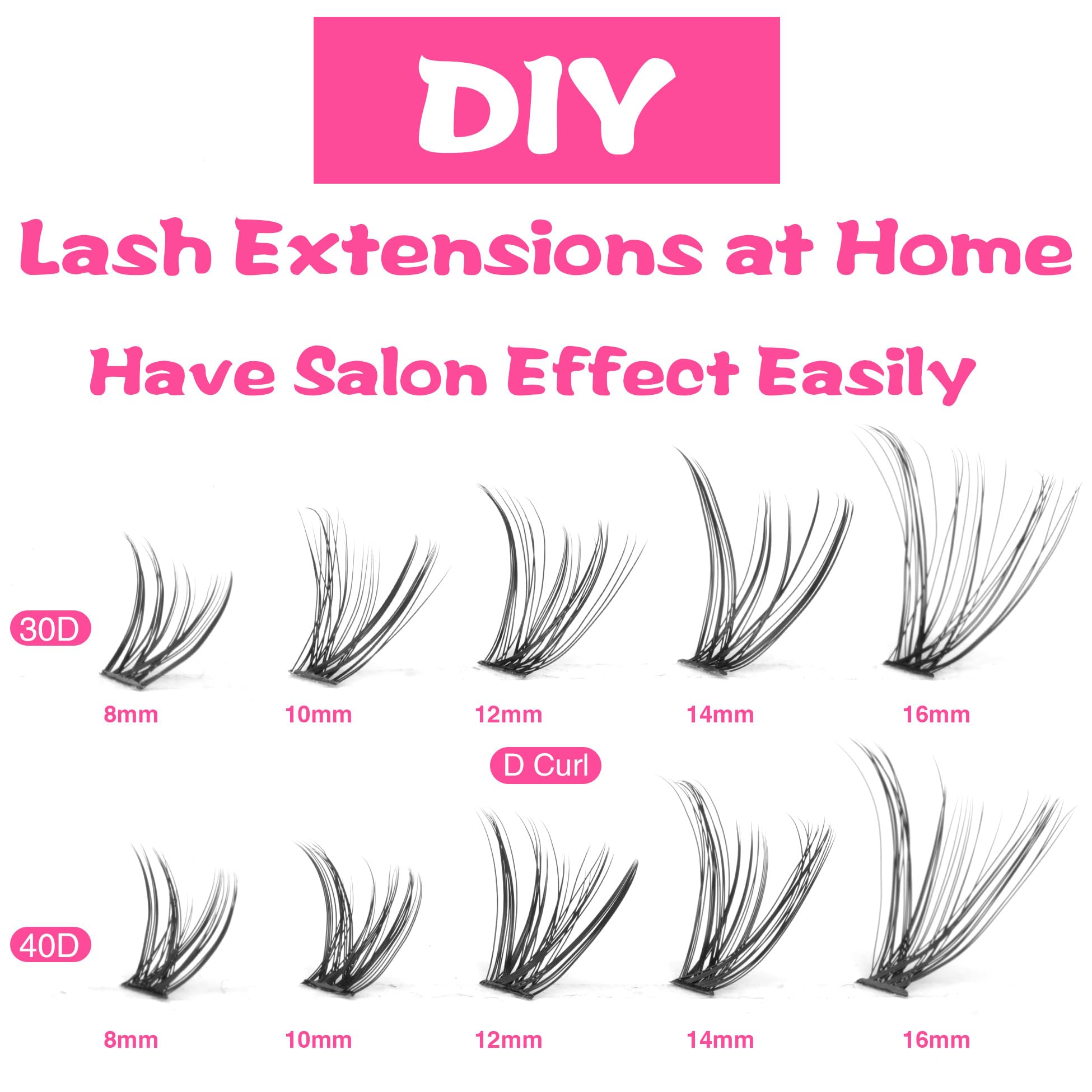 DIY Lash Clusters Eyelash Extension Kit 240 pcs 30D40D Individual Lashes with Lash Bond and Seal and Lash Applicator Tweezers D Curl 8-16mm Mixed Length Lashes by EYDEVRO