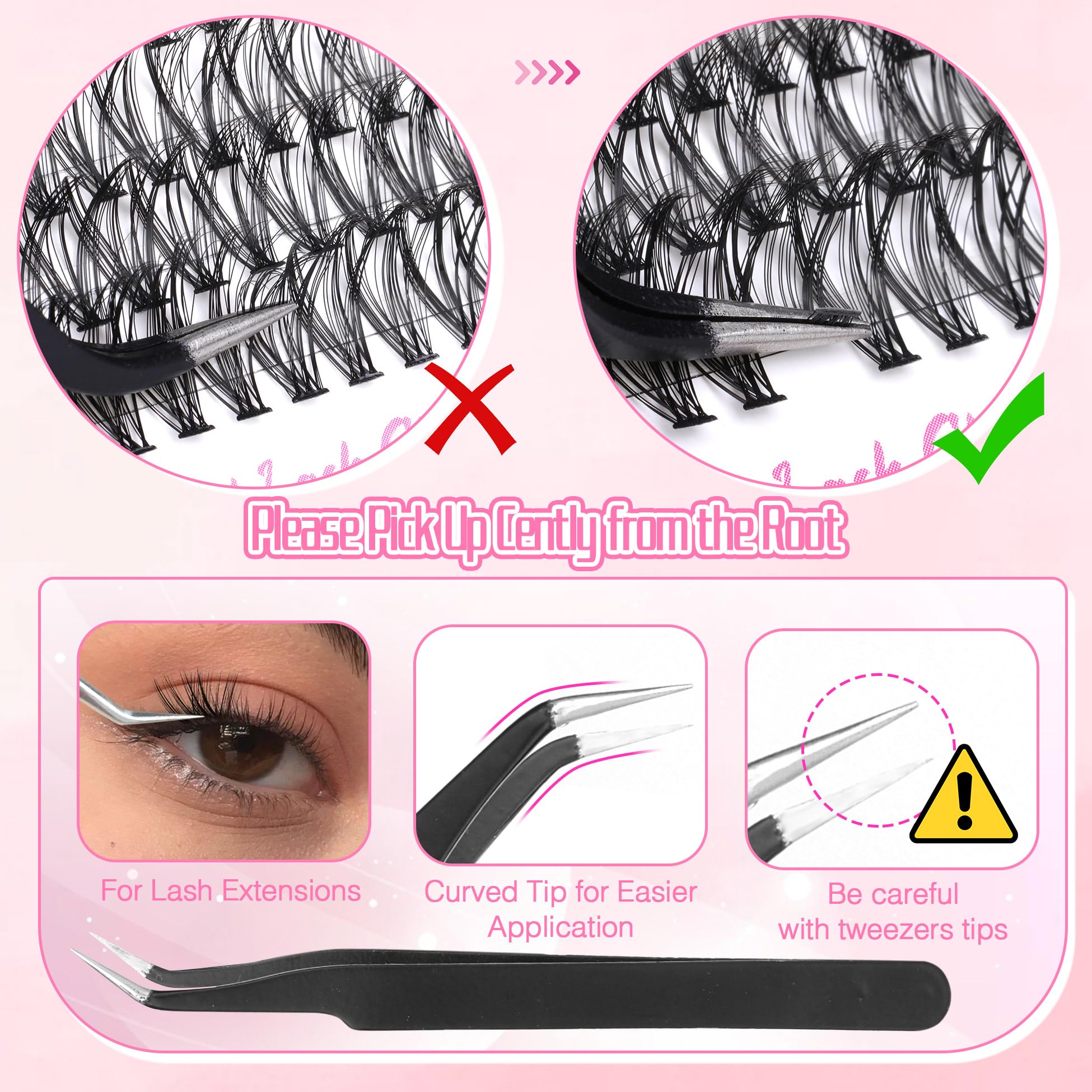 DIY Lash Clusters Eyelash Extension Kit 240 pcs 30D40D Individual Lashes with Lash Bond and Seal and Lash Applicator Tweezers D Curl 8-16mm Mixed Length Lashes by EYDEVRO