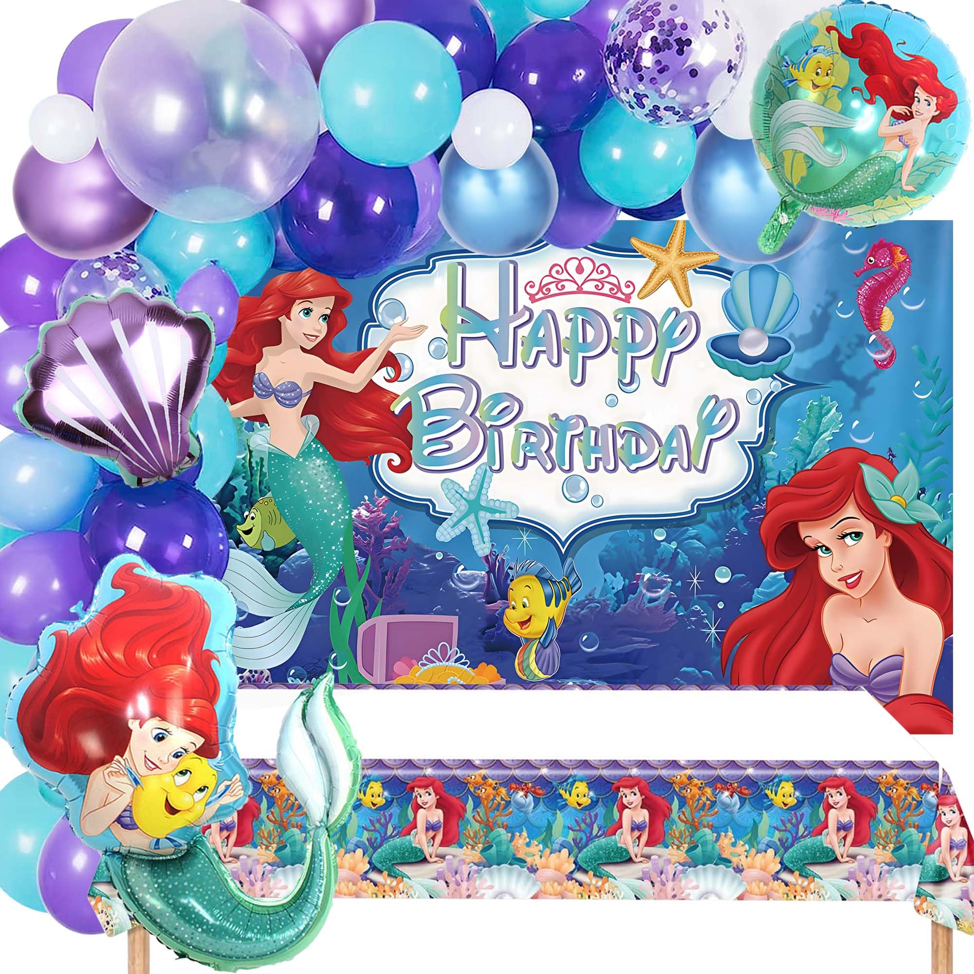 Little Mermaid Birthday Party Supplies, Mermaid Balloons Garland Arch Kit, Little Mermaid Ariel Birthday Party Decorations, Mermaid Backdrop, Tablecloth, Mermaid Party Favors