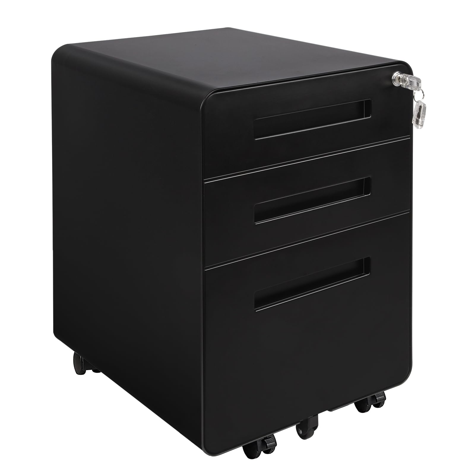 PACHIRA E-Commerce 3 Drawer Mobile File Cabinet with Lock, Heavy Duty Metal Filing Cabinet Rolling Pedestal Under Desk for Home Office, Legal/Letter/A4 Size, Fully Assembled, Black