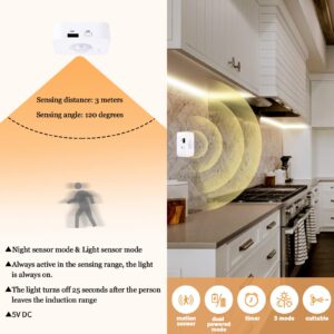 Motion Sensor LED Light Strip with Dual Power Supply and Auto Shut-Off Timer, Night Light, 9.84ft Motion Activated Waterproof LED Strip Light for Kitchen, Cabinet, Bedroom, Shelf, Bed Warm White 2700K