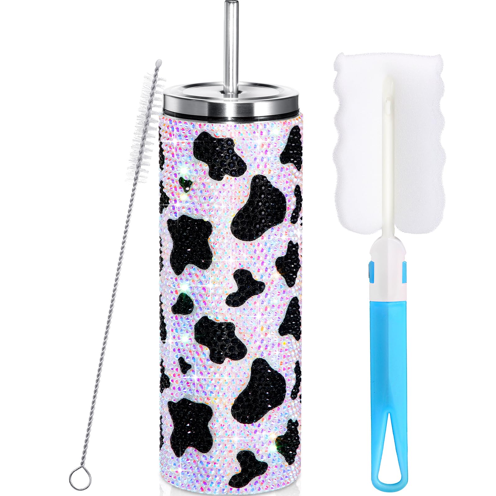 Gejoy 20 oz Bling Diamond Cow Print Stuff Tumbler for Women Rhinestone Stainless Steel Vacuum Insulated Cow Pattern Tumbler for Graduation Birthday Mother's Day Nurse's Day Teacher Appreciation Gifts