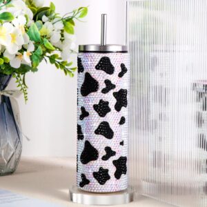 Gejoy 20 oz Bling Diamond Cow Print Stuff Tumbler for Women Rhinestone Stainless Steel Vacuum Insulated Cow Pattern Tumbler for Graduation Birthday Mother's Day Nurse's Day Teacher Appreciation Gifts