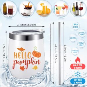 Uiifan 6 Pcs Thanksgiving Happy Fall Y'all 12 oz Wine Tumbler, Novelty Hello Pumpkin Maple Leaves Funny Autumn Gift, Give Thanks Autumn Coffee Mug Decor for Thanksgiving Halloween Party Supplies