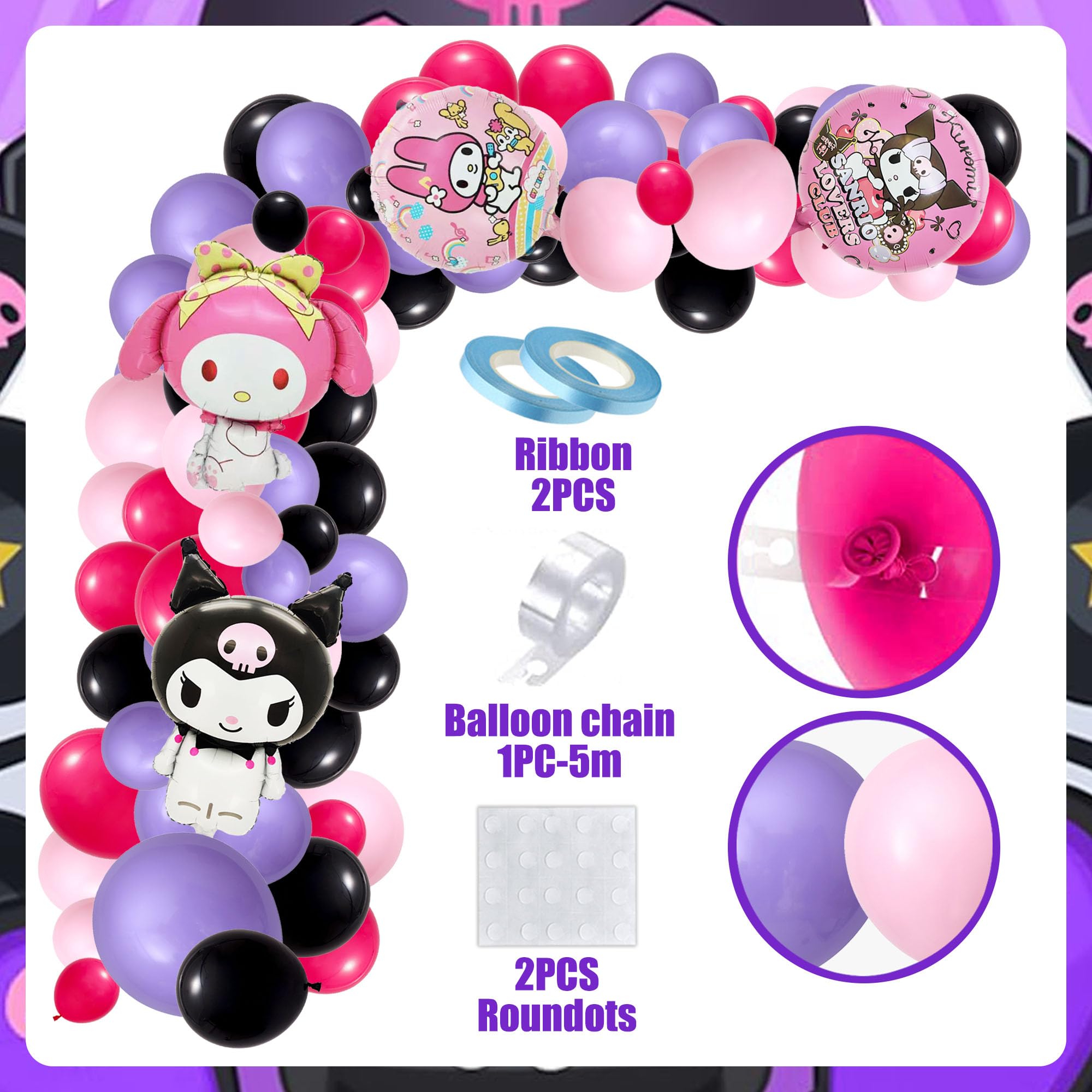 Kawaii Birthday Party Supplies, Kawaii Party Decorations Include Balloons Garland Arch Kit, Latex Balloons, Foil Balloons, Backdrop, Tablecloth, Kawaii Birthday Party Favors