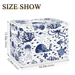 ALAZA Storage Bins Organizer Box Baskets Lidded Clothes for Shelves Closet Underwater Jellyfish Starfish Turtles Collapsible Stackable Storage Cubes Handles