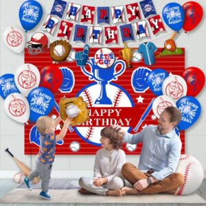 Baseball Birthday Decorations,Baseball Birthday Party Supplies,Include Sport Themed Birthday Backdrop,Happy Birthday Banners,Tabelcloth, Baseball Balloons,Cake topper,Cupcake toppers,Invitation