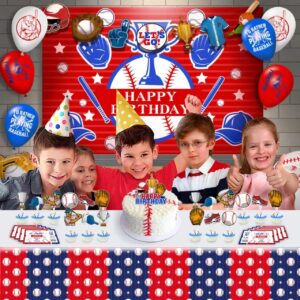 Baseball Birthday Decorations,Baseball Birthday Party Supplies,Include Sport Themed Birthday Backdrop,Happy Birthday Banners,Tabelcloth, Baseball Balloons,Cake topper,Cupcake toppers,Invitation