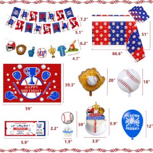 Baseball Birthday Decorations,Baseball Birthday Party Supplies,Include Sport Themed Birthday Backdrop,Happy Birthday Banners,Tabelcloth, Baseball Balloons,Cake topper,Cupcake toppers,Invitation