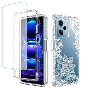 tothedu phone case for redmi note 12 pro case, poco x5 pro 5g case with tempered-glass screen protector, cute clear mandala pattern full body protective cover for xiaomi redmi note 12 pro 5g (mandala)