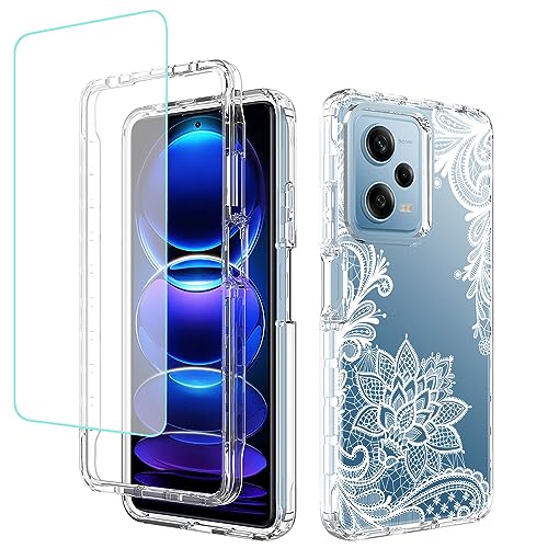 Tothedu Phone Case for Redmi Note 12 Pro Case, Poco X5 Pro 5G Case with Tempered-Glass Screen Protector, Cute Clear Mandala Pattern Full Body Protective Cover for Xiaomi Redmi Note 12 Pro 5G (Mandala)