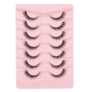 gmagictobo natural lashes short wispy cat eye false eyelashes clear band fake eyelashes pack 7 pairs soft strips fake eye lashes