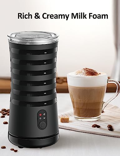 Milk Frother, 4-in-1 Milk Frother and Steamer for Hot and Cold Foam, Electric Milk Frother for Coffee, Latte, Cappuccino, Milk Steamer with Non-Stick Interior, Ergonomic Grip Design, ETD certification