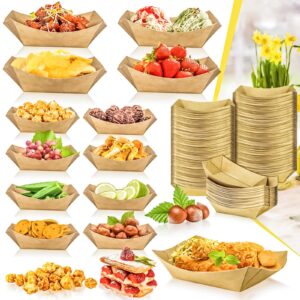 MotBach 250 Pack 1Lb Paper Food Boat Trays Disposable Paper Boats,Brown Kraft Paper Food Trays Paper Food Serving Boat Tray Basket for Snacks Fries Popcorn Sauce Tacos Bakery Nacho