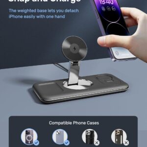 Foldable 3 in 1 Wireless Charger, Metal Design, NELUXFE Charging Station Compatible with MagSafe for iPhone 14/13/12 Pro Max, Apple Watch and AirPods (Black)