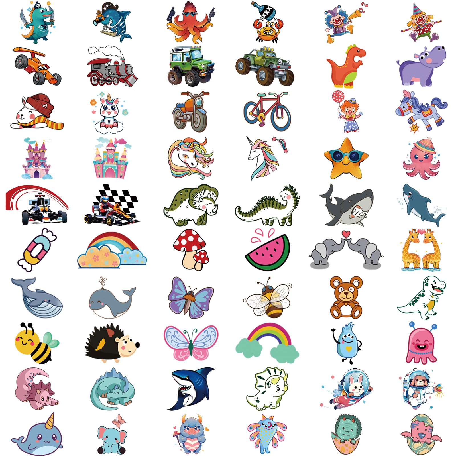 52 Sheets Kids Full Arm Temporary Tattoo, Fake Tattoos Sticker for Kids, Dinosaur Monster Car Planet Spider Shark Fake Tattoo for Boy, Unicorn Princess Castle Dolphins Temporary Tattoos for Girl