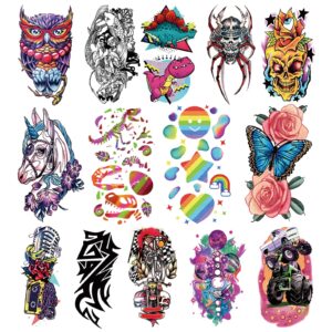 52 Sheets Kids Full Arm Temporary Tattoo, Fake Tattoos Sticker for Kids, Dinosaur Monster Car Planet Spider Shark Fake Tattoo for Boy, Unicorn Princess Castle Dolphins Temporary Tattoos for Girl