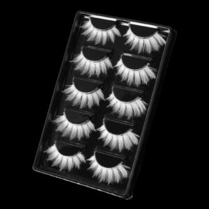 DSLONG 5 Pairs White Lashes Cosplay Lashes 3D Multi-Layered Anime Manga Lashes Effect Fluffy Wispy Cat Eye White False Eyelashes For Halloween Masquerade Eyelash Tools (W01)