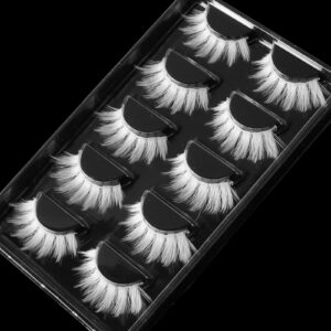 DSLONG 5 Pairs White Lashes Cosplay Lashes 3D Multi-Layered Anime Manga Lashes Effect Fluffy Wispy Cat Eye White False Eyelashes For Halloween Masquerade Eyelash Tools (W01)