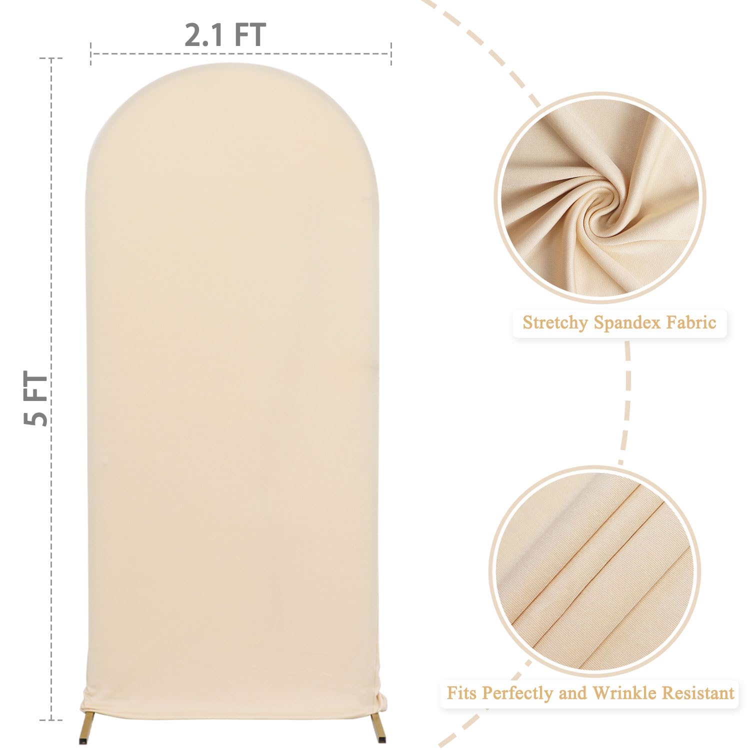 Spandex Fitted Arch Cover Backdrop Fabric Beige Chiara Arch Backdrop Cover 2.1x5FT Round Top Wedding Arch Covers 2-Sided Backdrop Covers for Arch Stand Balloon Party Wedding Bridal Shower Decor