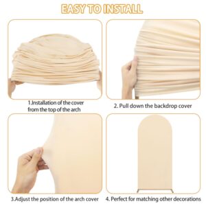 Spandex Fitted Arch Cover Backdrop Fabric Beige Chiara Arch Backdrop Cover 2.1x5FT Round Top Wedding Arch Covers 2-Sided Backdrop Covers for Arch Stand Balloon Party Wedding Bridal Shower Decor