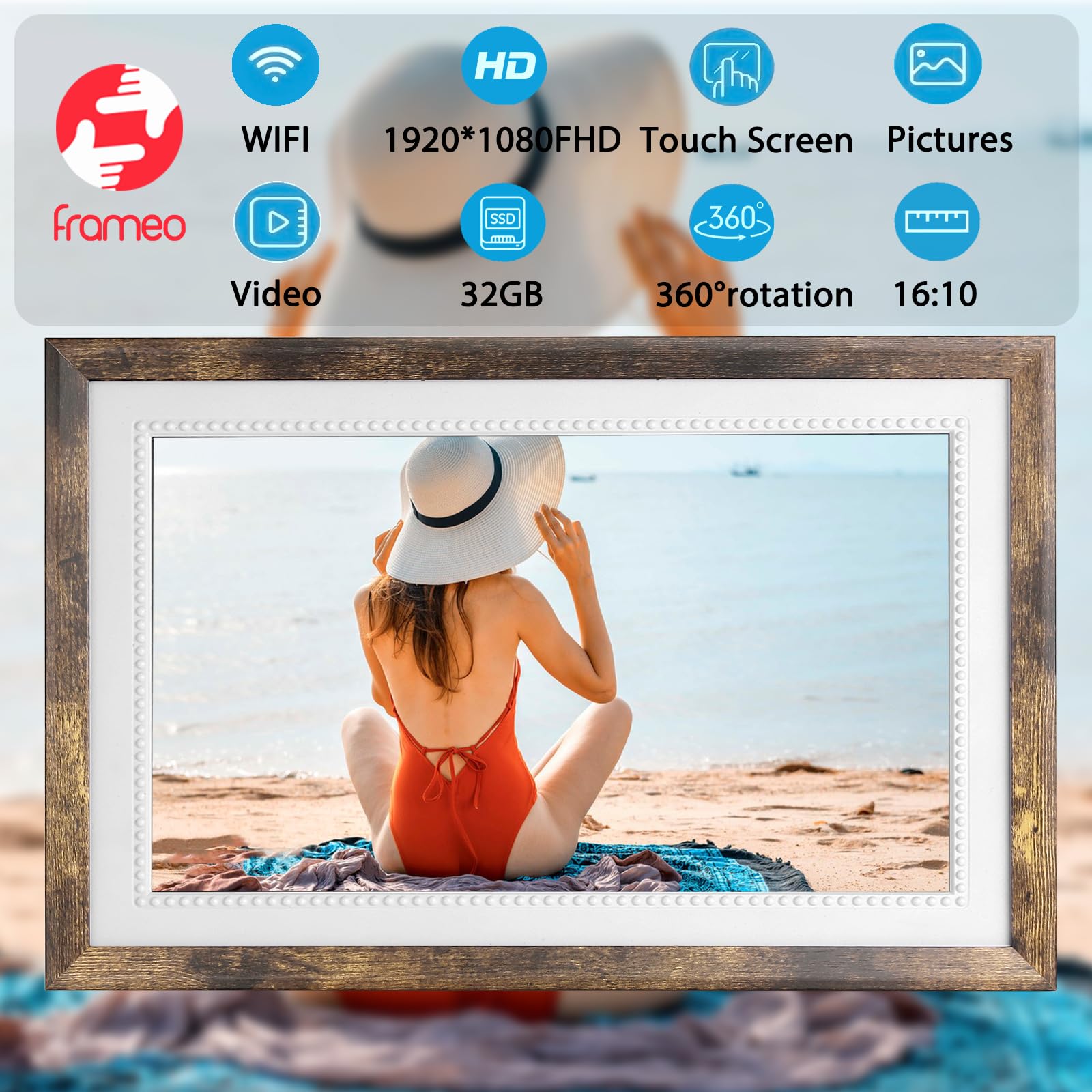 FRAMEO 32GB Smart Digital Picture Frame 15.6inch Large WiFi Digital Photo Frame 1920 * 1080IPS FHD Touchscreen Digital Photo Frame Share Photos and Videos for Free with The app-The Best Gift Guide