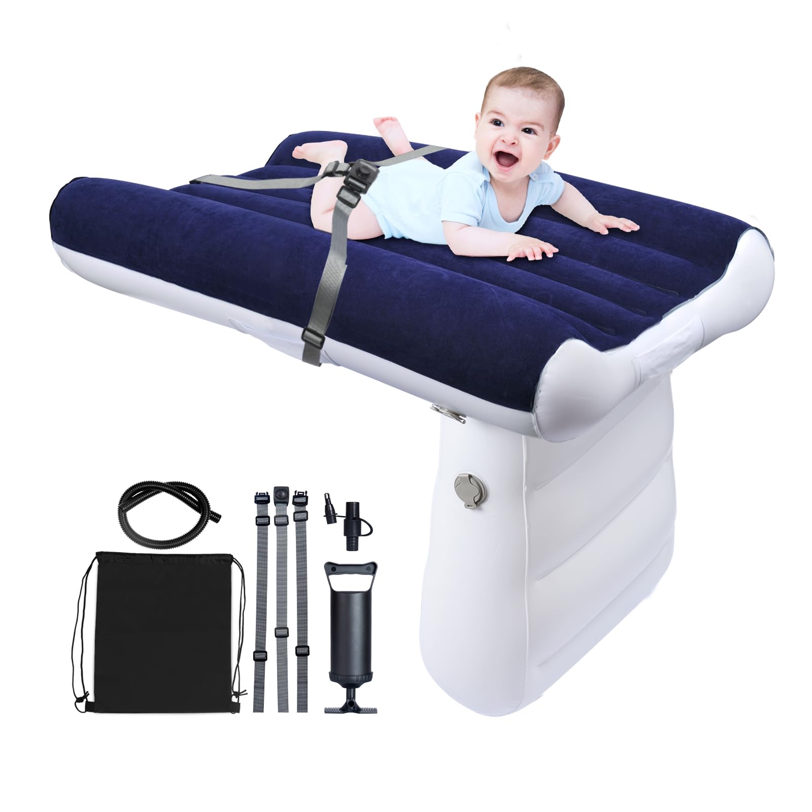 MiiDD Inflatable Airplane Kids Bed-Toddler Travel Bed,Portable Toddler Bed,Inflatable Car Baby Travel Bed,Kids Car Seat Baby Seat Extender with Hand Pump Seat Belt and Carry Bag(Blue)