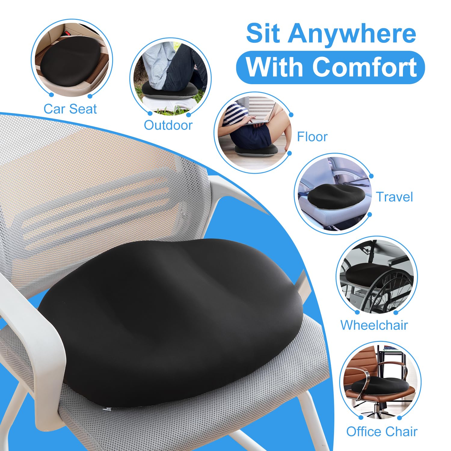 Seat Cushion for Desk Chair for Hip Pain Relief Desk Chair Cushion for Tailbone Pain Relief Gaming Desk Office Chair Cushion Memory Foam Seat Cushion Ergonomic Patented Design Car Office Chair Pad